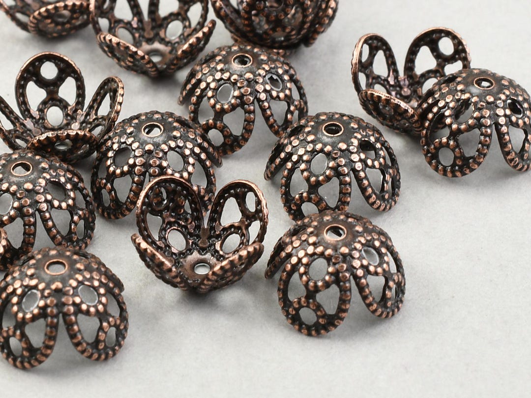 48 Pieces of 8mm Filigree Bead Caps - ANTIQUE COPPER Bead Caps - Dark ...