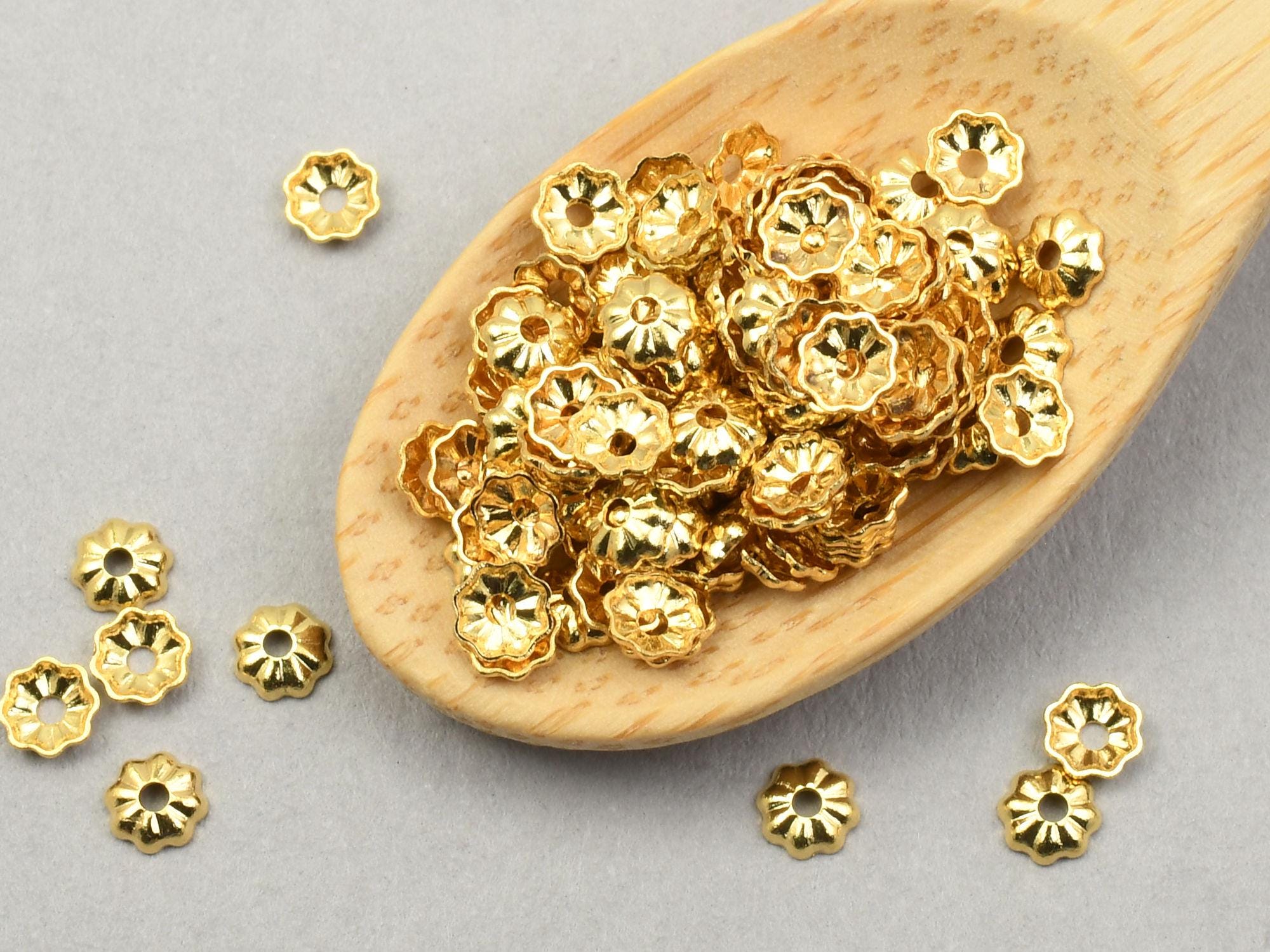 144 Pieces of TINY 3.5mm Fluted Bead Caps - GOLD Beadcap Findings ...