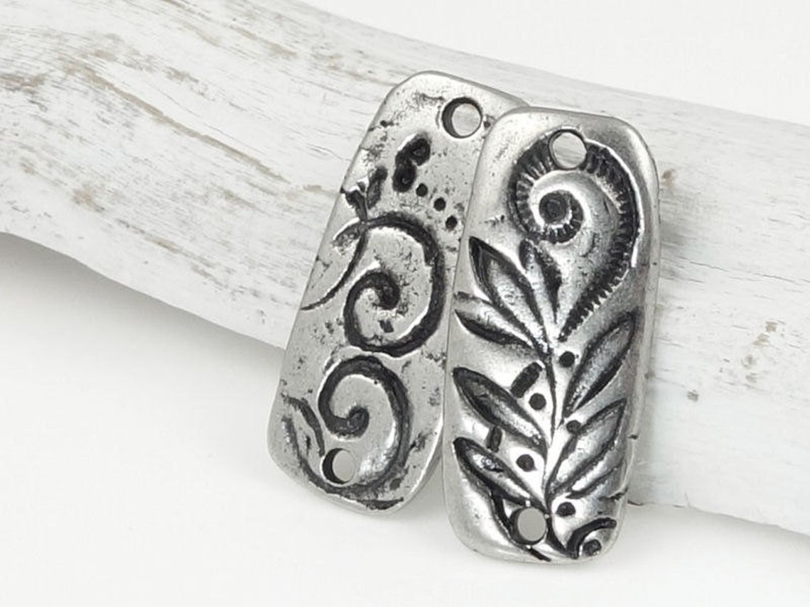 Two Hole Links Dark Antique Silver Charms Tierracast JARDIN - Etsy