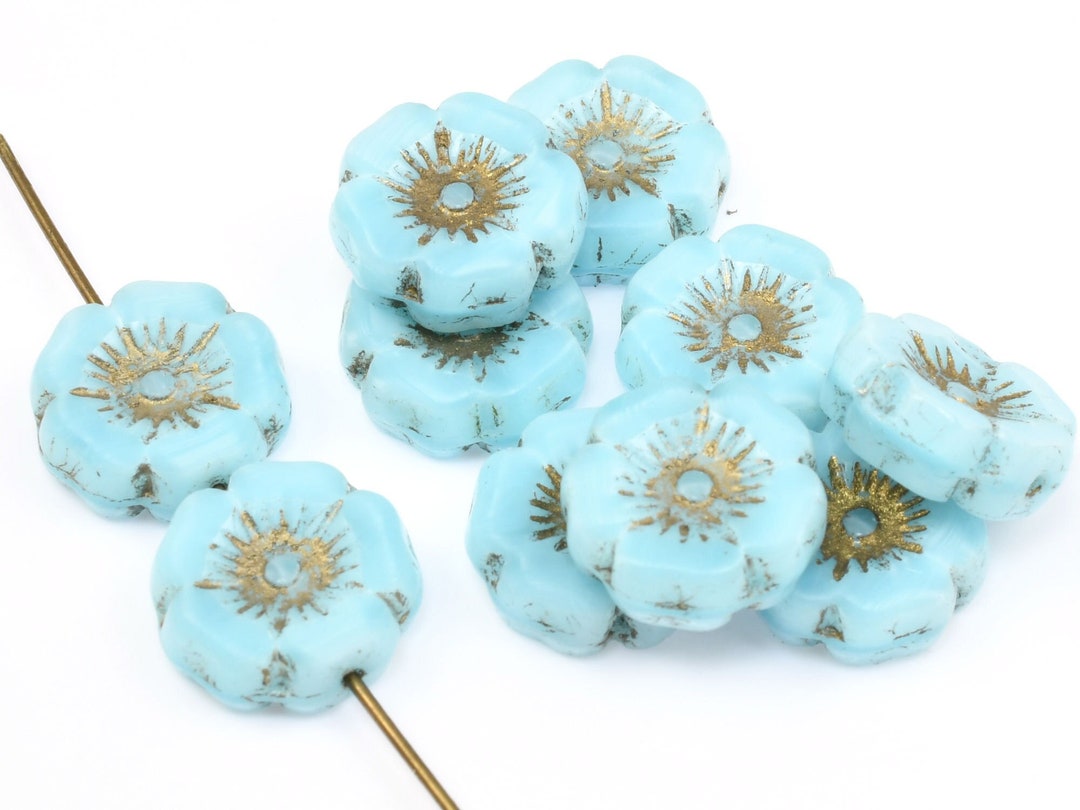 12mm Hibiscus Flower Beads - Light Blue Flower Beads - Sky Blue Silk ...