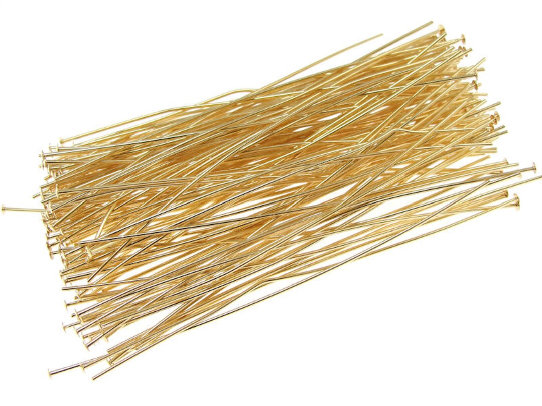 144 3 Gold Plated Headpin Findings Gold Head Pin 21 G 3 Inch Headpins ...