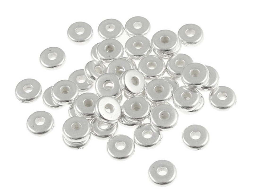 50 Disk Beads 5mm Silver Washer Beads - Bright Silver Beads ...