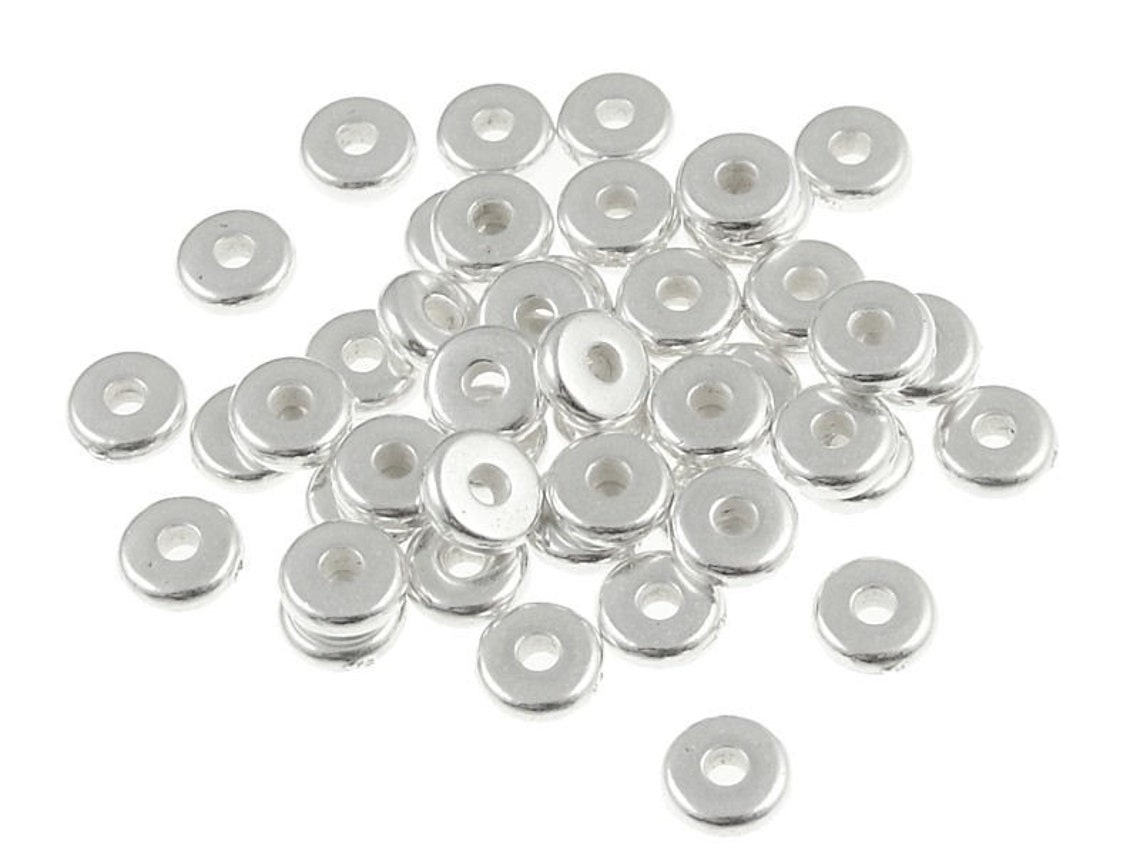 50 Disk Beads 5mm Silver Washer Beads - Bright Silver Beads ...
