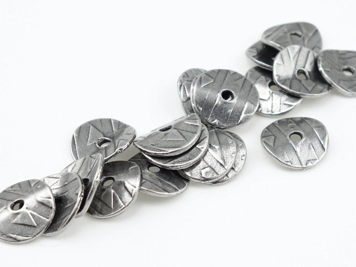 100 Wavy Disk Spacers 10mm Antique Pewter Spacer Beads Textured Metal ...