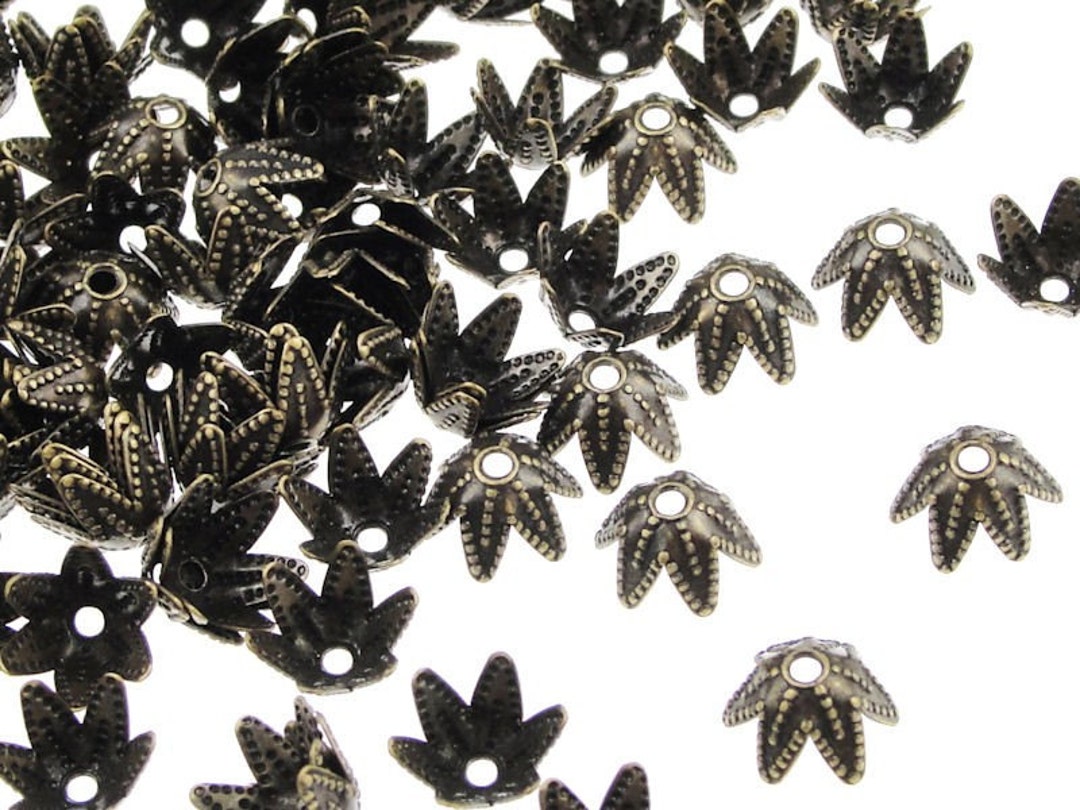 72 Pieces of 7mm Petal Bead Caps - ANTIQUE BRASS Bead Caps Findings ...