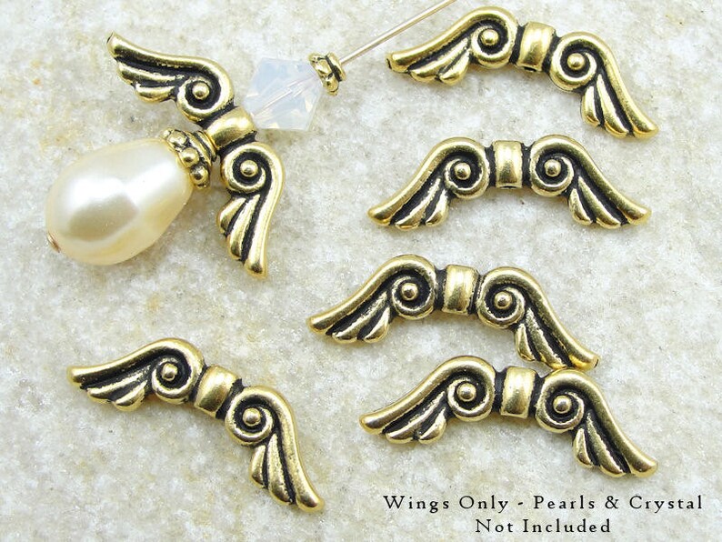 Tierracast Angel Wing Beads Antique Gold Beads Gold Angel - Etsy