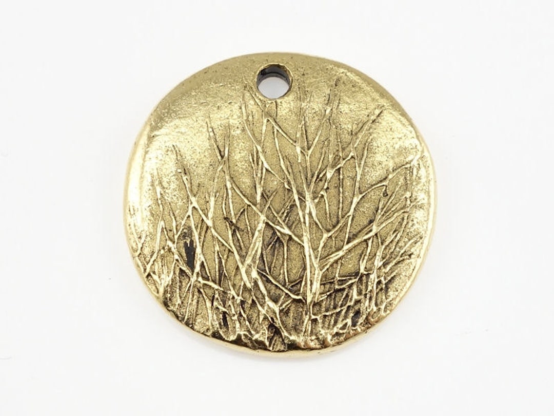 Antique Gold Tree Pendant Gold Charm Winter Tree Charm 20mm Diameter ...