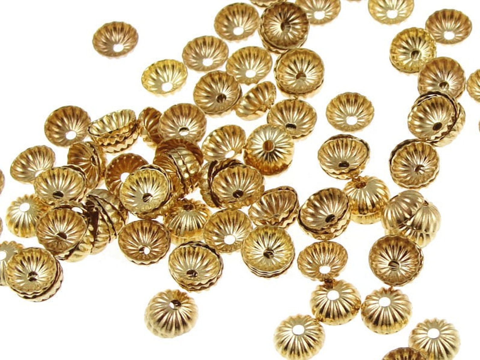144 5mm Gold Bead Caps Small Gold Plated Pleated Dome Gold Beadcaps ...