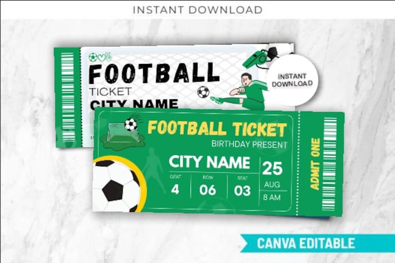 Editable Football Ticket Birthday Present Unique Gift for Football Fans ...
