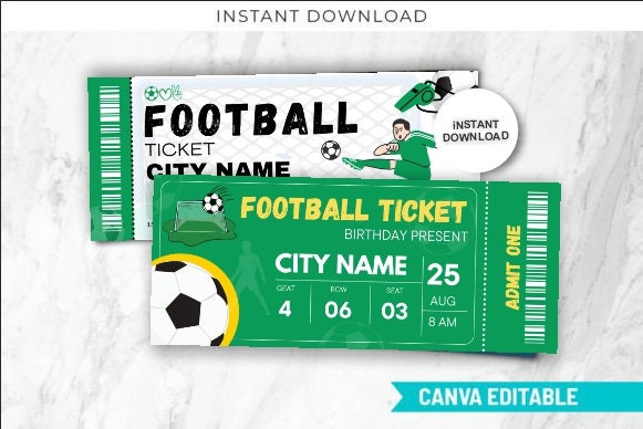 Editable Football Ticket Birthday Present Unique Gift for Football Fans ...