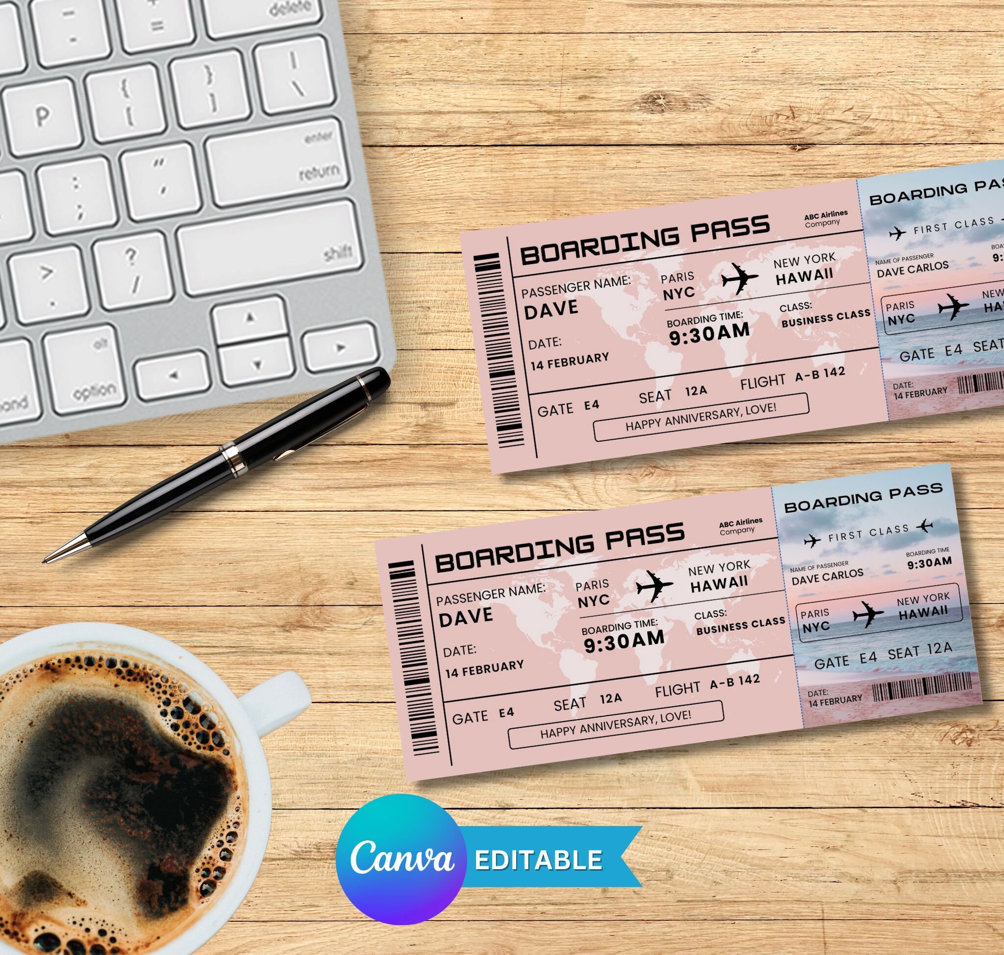 Editable Airline Ticket Template Customizable Canva Template - Etsy