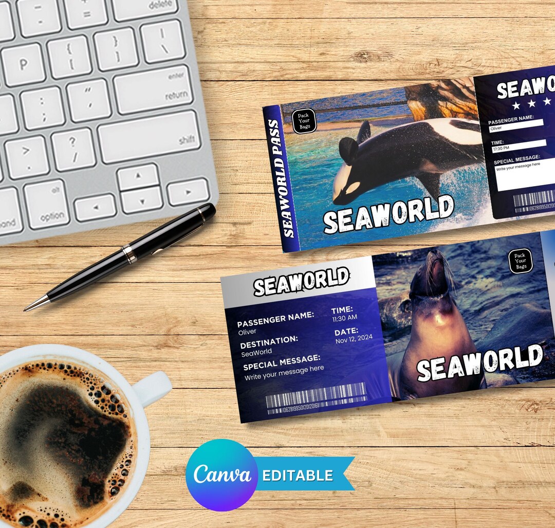 Seaworld Surprise Trip Reveal Customizable Canva Boarding Pass Template ...