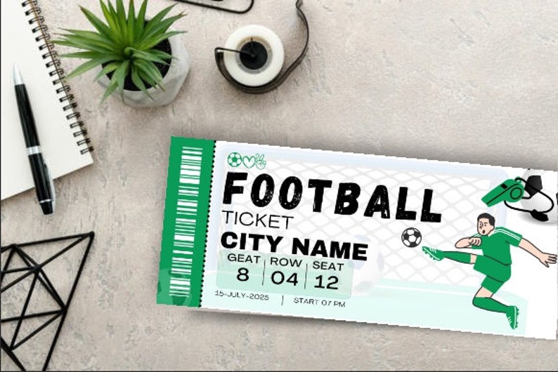 Editable Football Ticket Birthday Present Unique Gift for Football Fans ...