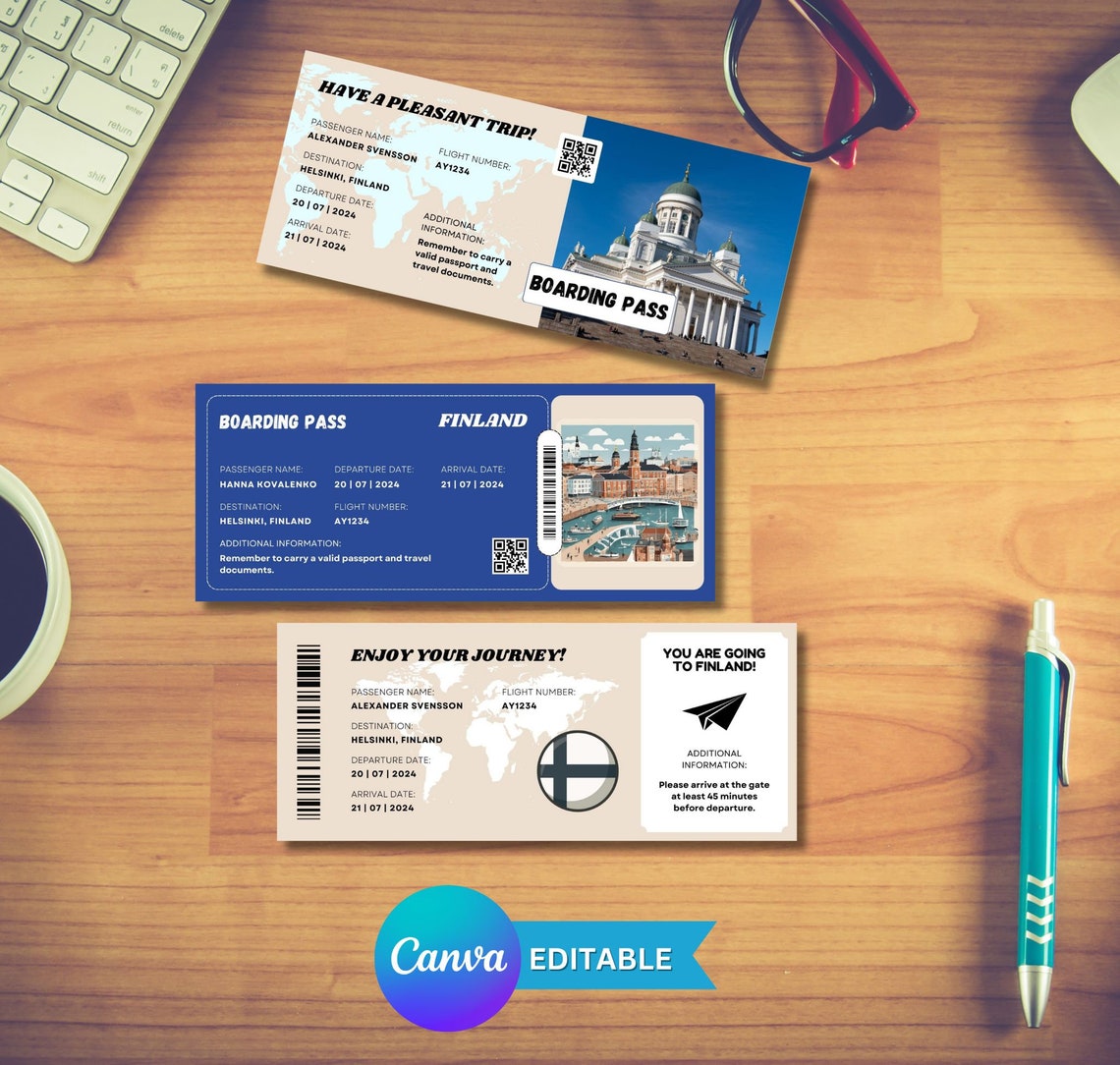 Finland Trip Surprise Gift Ticket Customizable Canva Boarding Pass ...