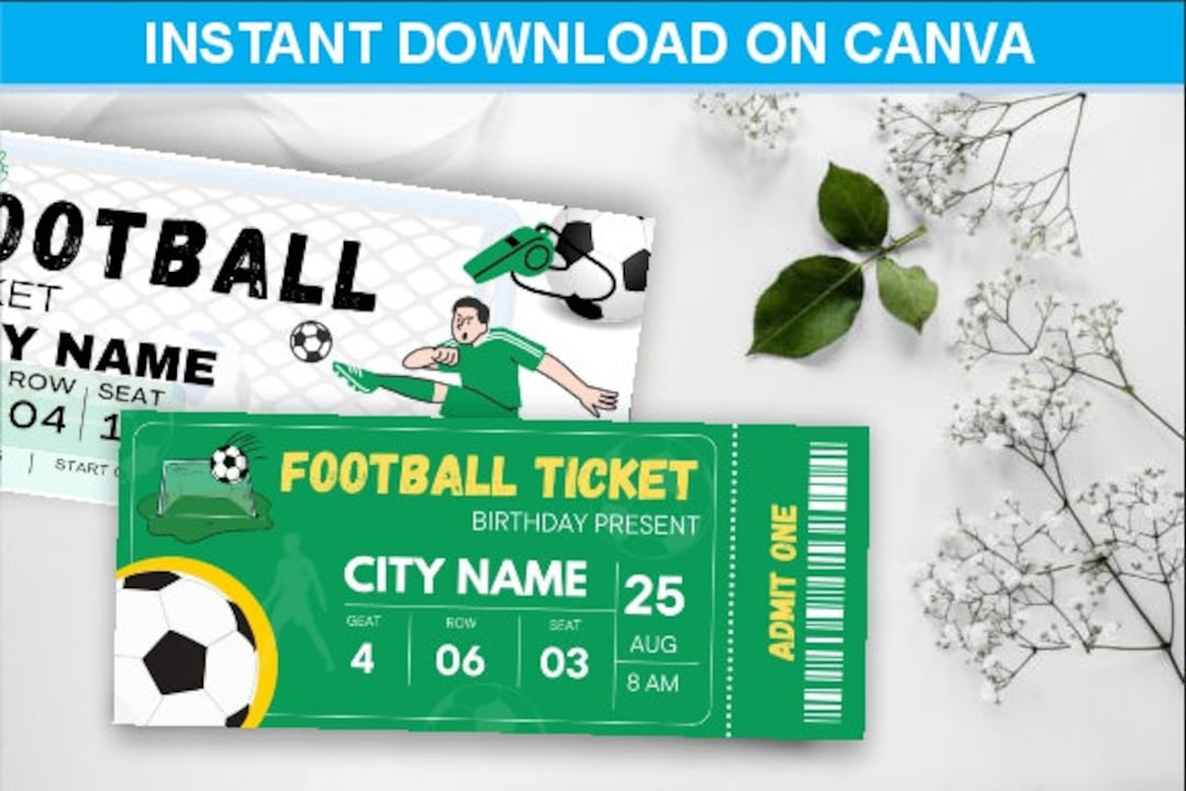 Editable Football Ticket Birthday Present Unique Gift for Football Fans ...