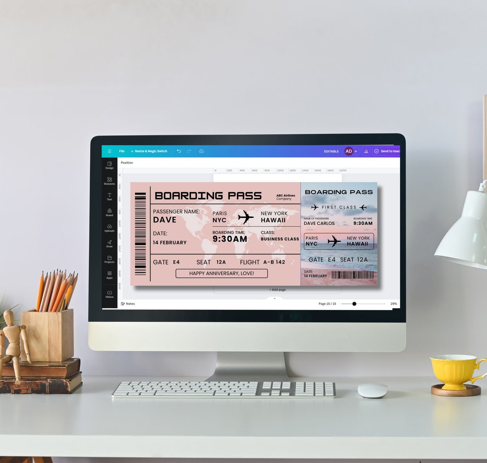 Editable Airline Ticket Template Customizable Canva Template - Etsy