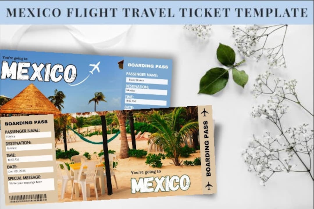 Mexico Flight Travelticket Template - Etsy