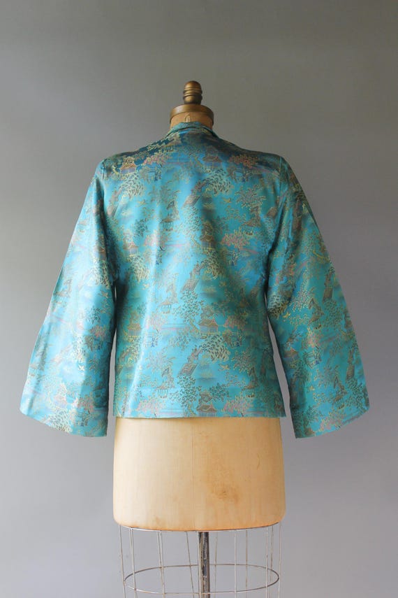 1950s Satin Brocade Jacket / 50s Turquoise Blue Impor… - Gem