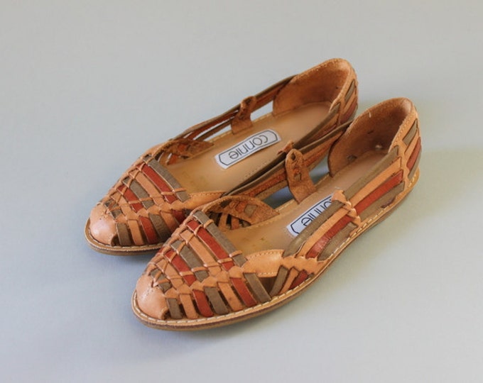 Vintage Shoes / 1980s Huarache Flats / 80s Woven Leather Flats - Etsy