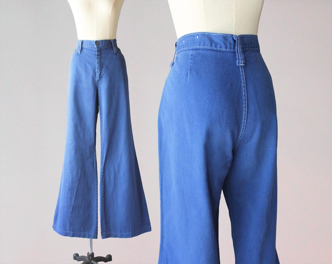 70s Wide Leg Jeans / 1970s Vintage Bell Bottom High Rise Pocketless ...