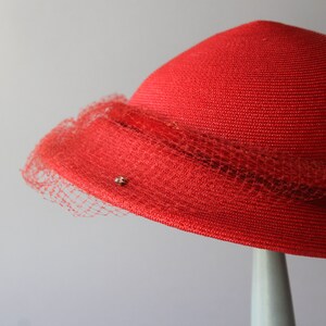 1950s Apple Red Straw Hat / Vintage 50s Harzfeld's Little Red Hat With ...