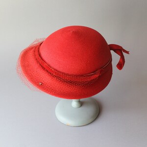 1950s Apple Red Straw Hat / Vintage 50s Harzfeld's Little Red Hat With ...
