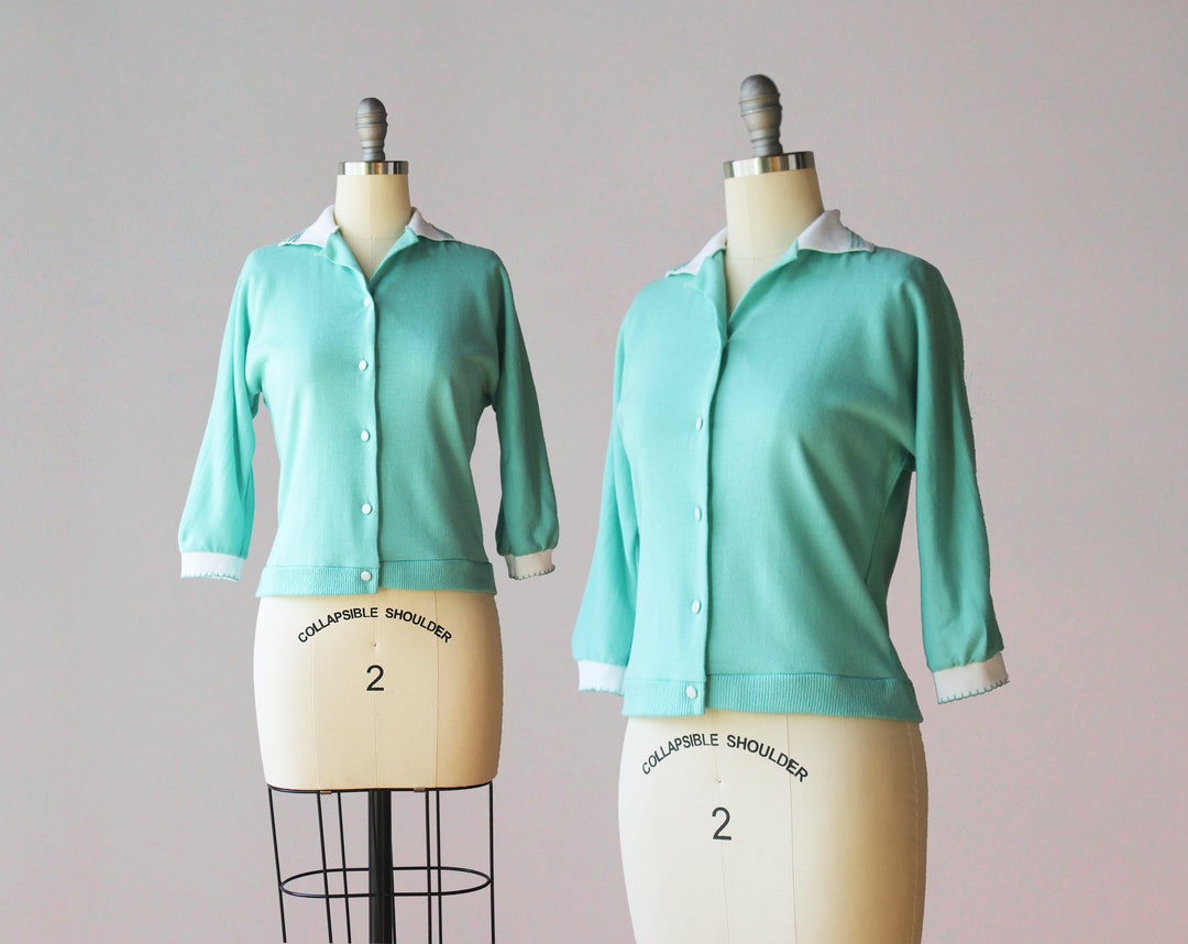 1960s Vintage Cardigan / 60s Seafoam Lightweight Spring Cardigan ...