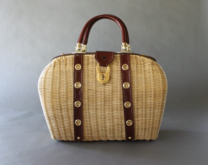 Vintage 1960s Bag Oversize 60s Wicker Frame Bag With Gold Hardware - Etsy