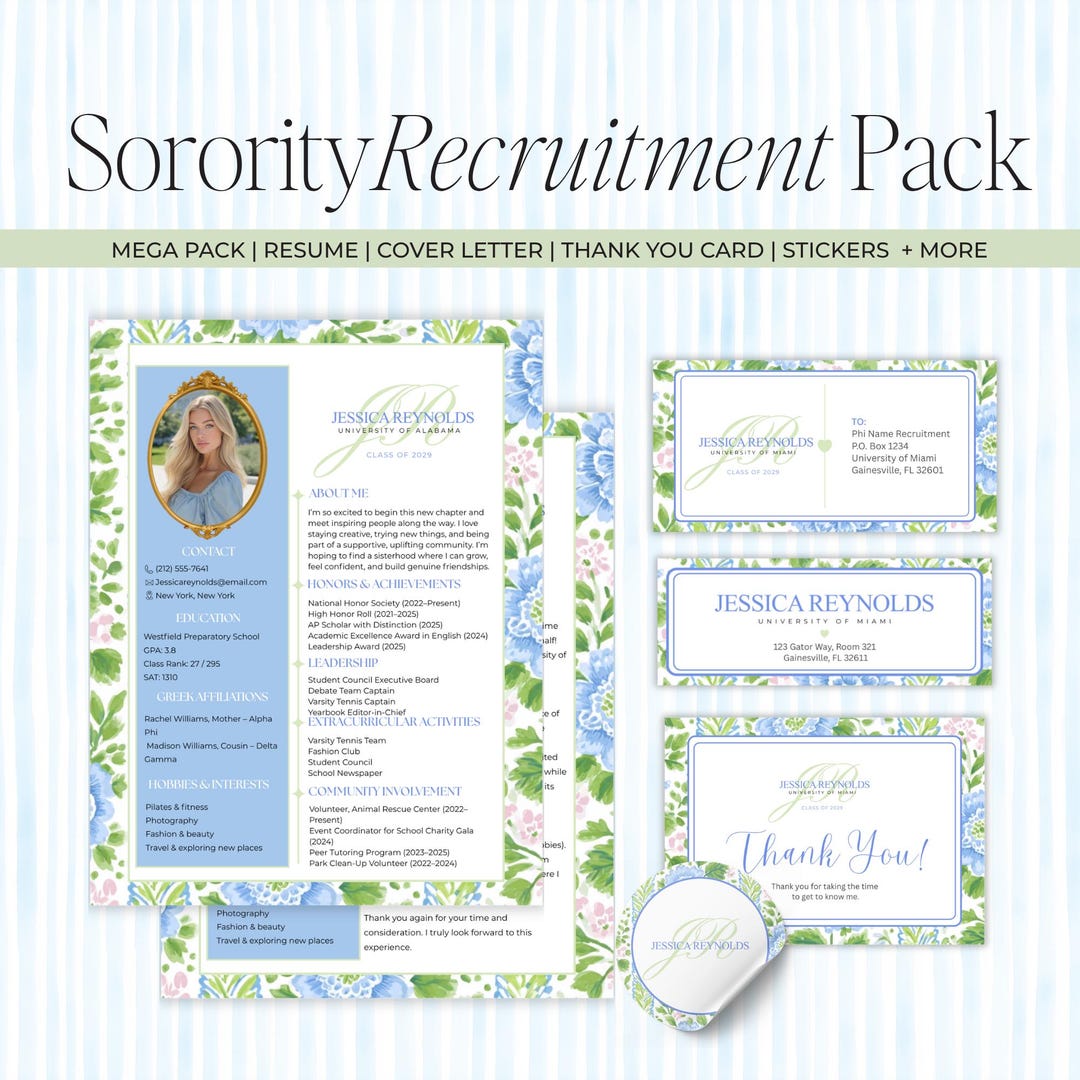 Sorority Recruitment Pack Template Canva | Sorority Resume, Cover ...