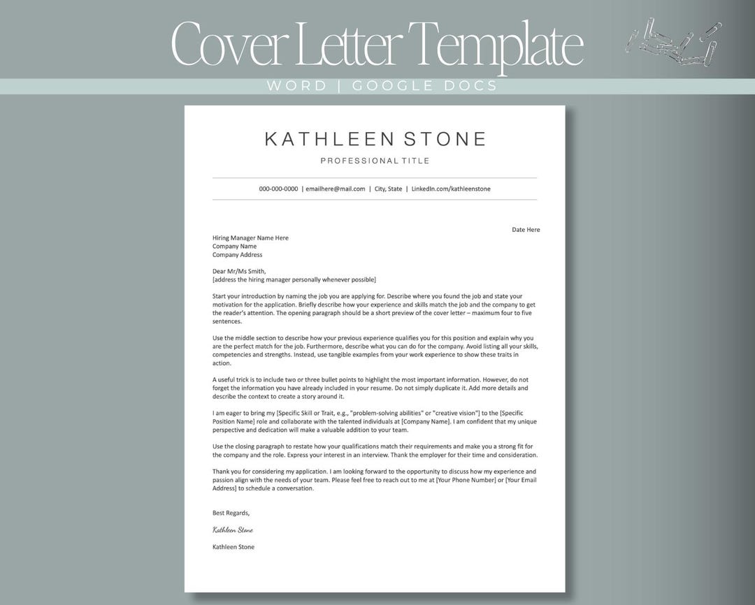 ATS Friendly Cover Letter Template | Professional Cover Letter Sample ...