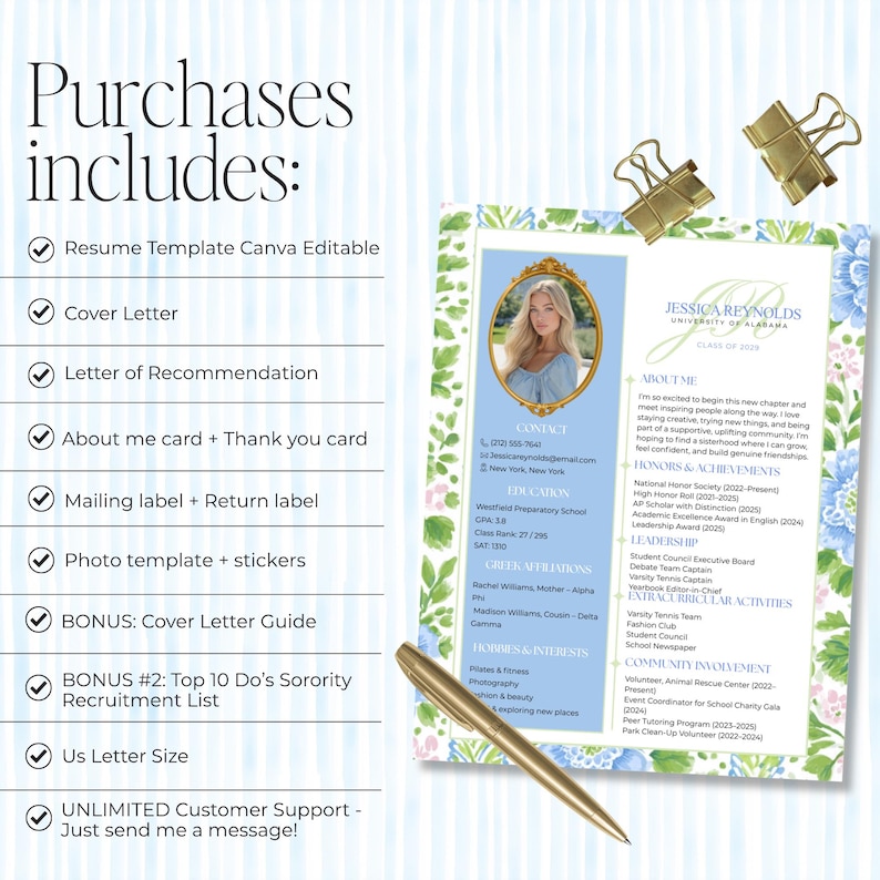 Sorority Recruitment Pack Template Canva | Sorority Resume, Cover ...