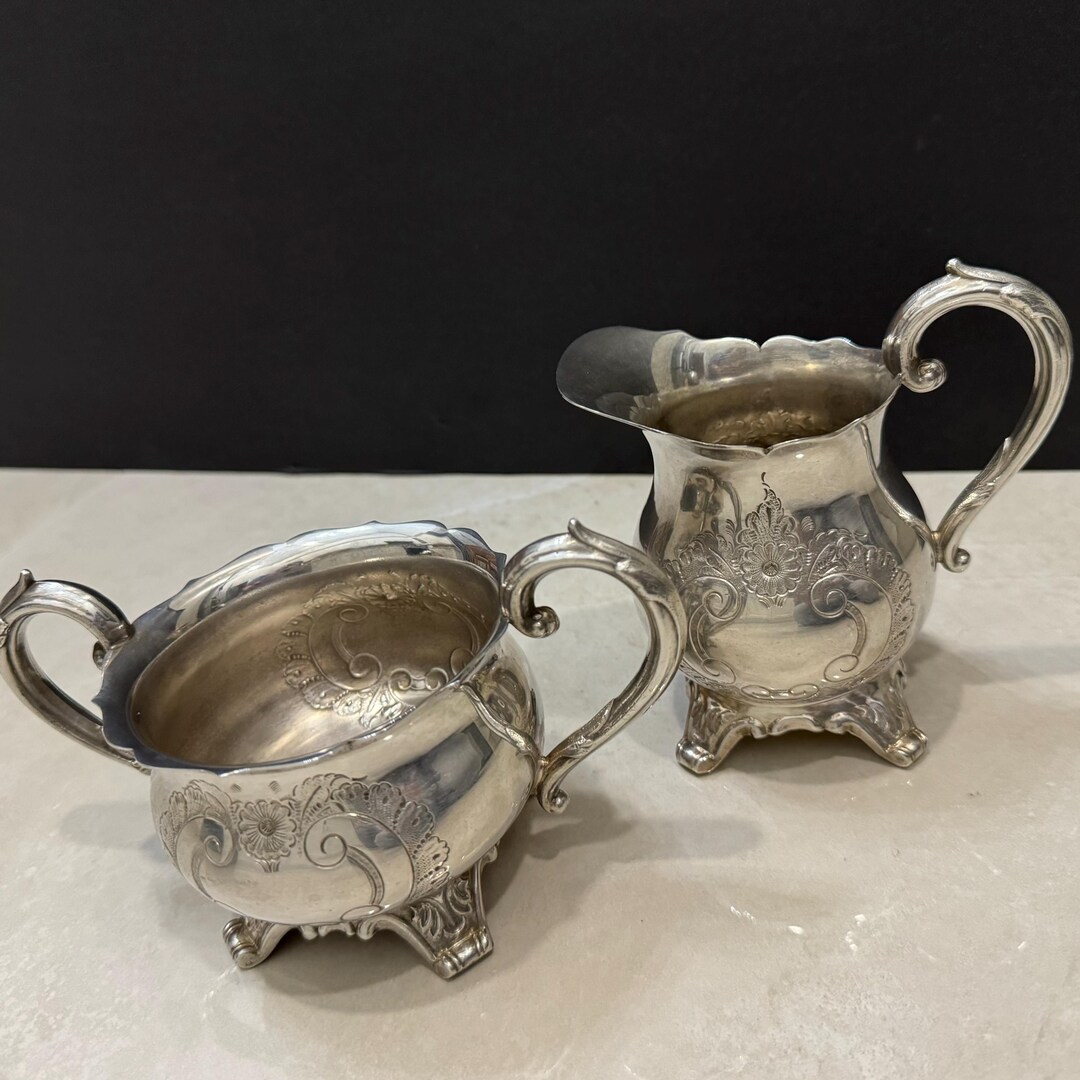 Vintage Wm. Rogers Son Hand Chased Silver Plate Sugar & Creamer Set - Etsy