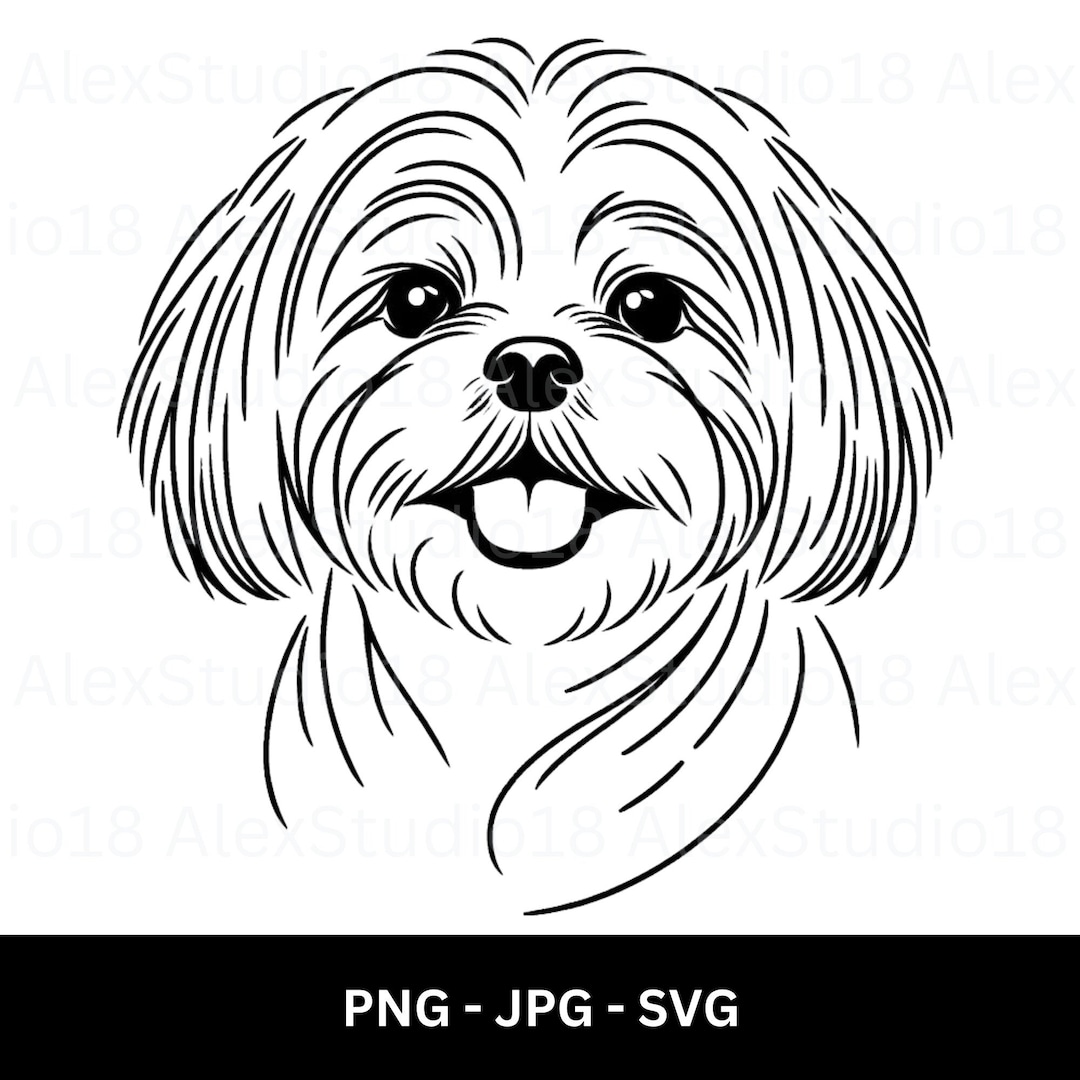 Adorable Shih Tzu Line Drawing | Printable Digital Download for Shirts ...