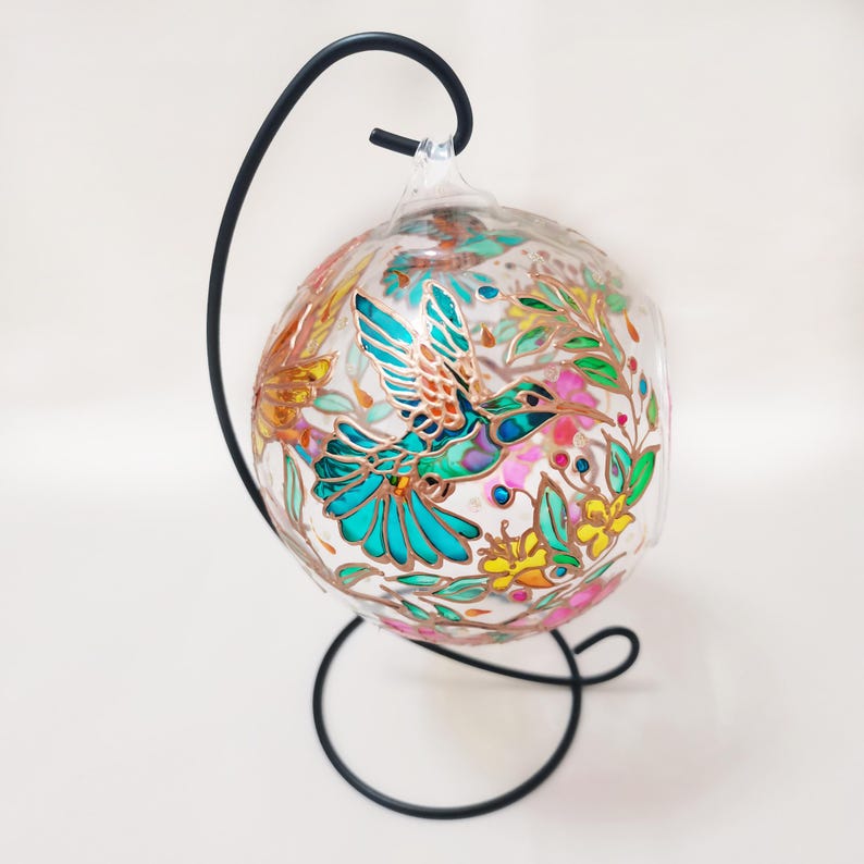 Hummingbird Glass Candle Holder, Stain Glass Hand Painted Hummingbird ...