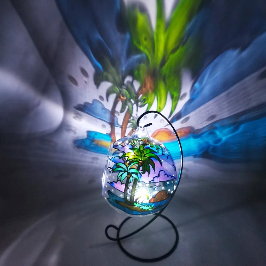 Coastal Theme Tea Light, Glass Candle Holder With Coconut Trees ...