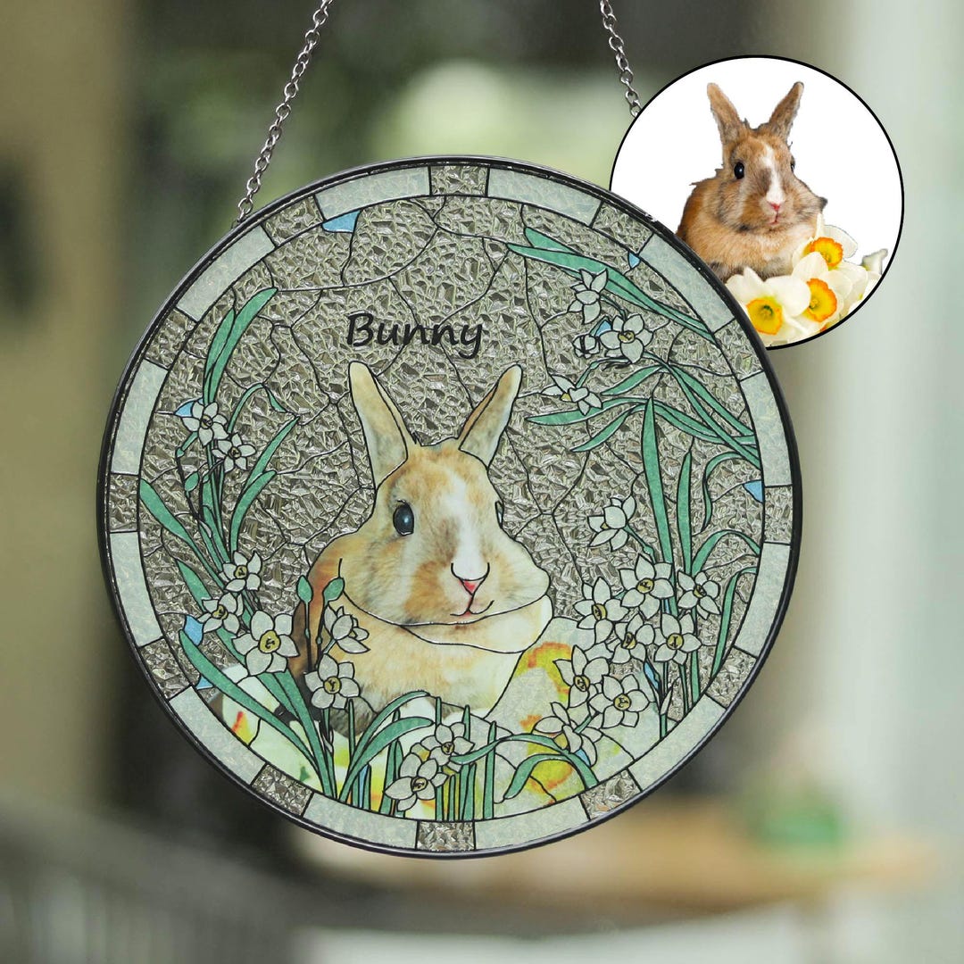 Custom Bunny Portrait Glass Suncatcher, Stained Glass Rabbit ...