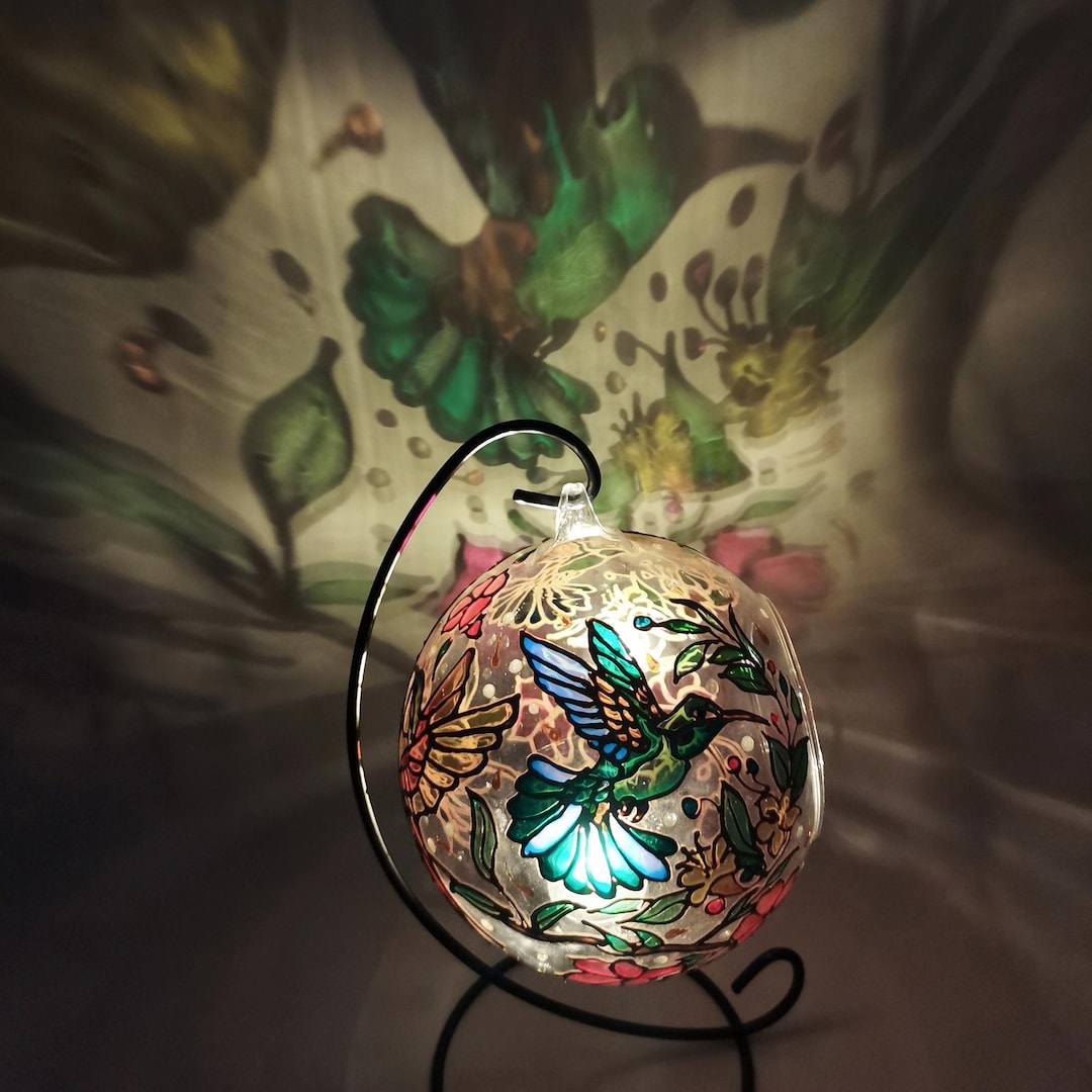 Hummingbird Glass Candle Holder, Stain Glass Hand Painted Hummingbird ...