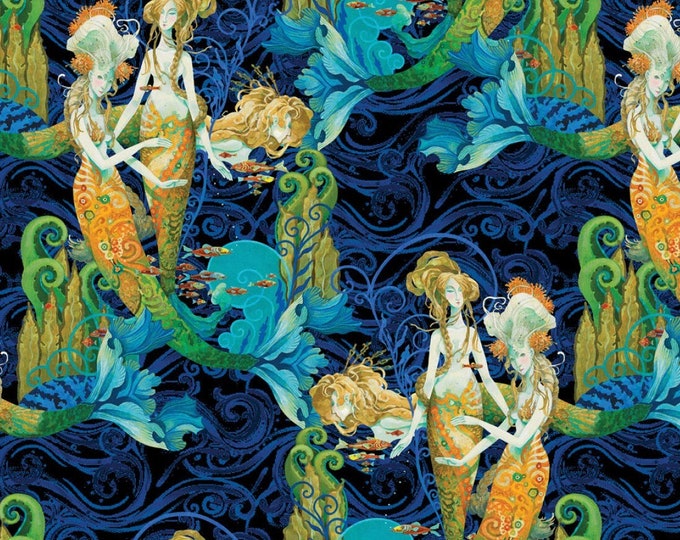 Mythical Mermaids Atlantis Multi David Galchutt Benartex Fabric 1 Yard ...