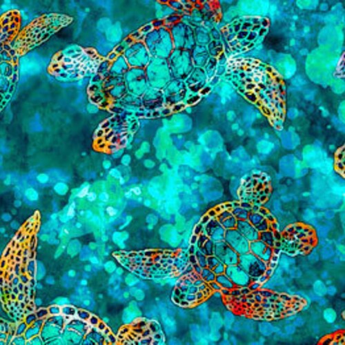 Sea Turtle Waving Hello Underwater Fabric Quilt Square | Etsy