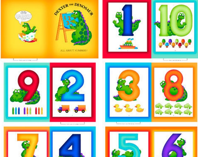 Dexter the Dinosaur Numbers Quilting Treasures Fabric Book Panel LAST ...