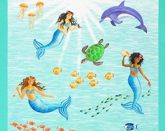 Watercolor Mermaid Fabric Panel White - Etsy