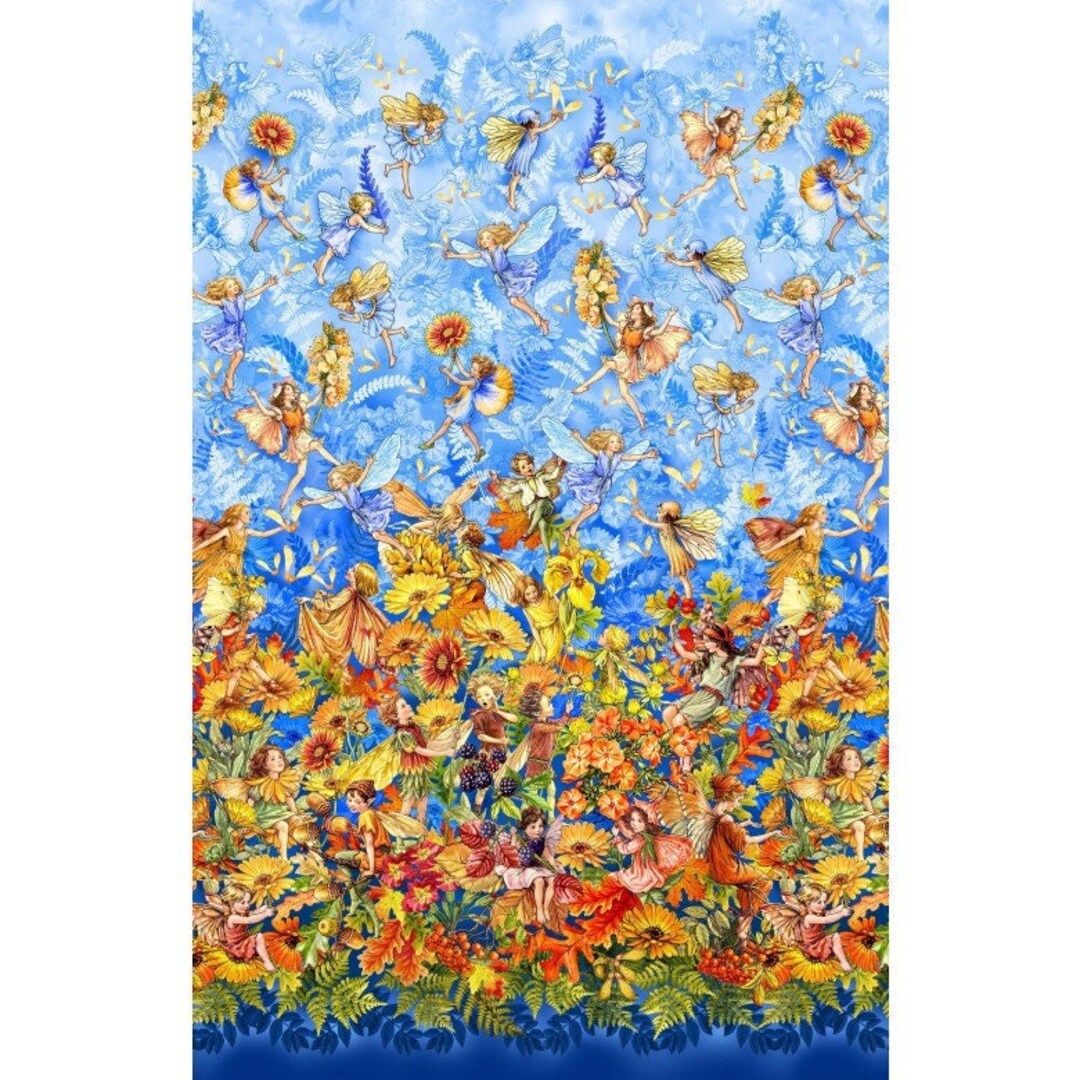 Autumn Fairy Border Blue Flower Fairy Cicely Mary Barker Michael Miller ...