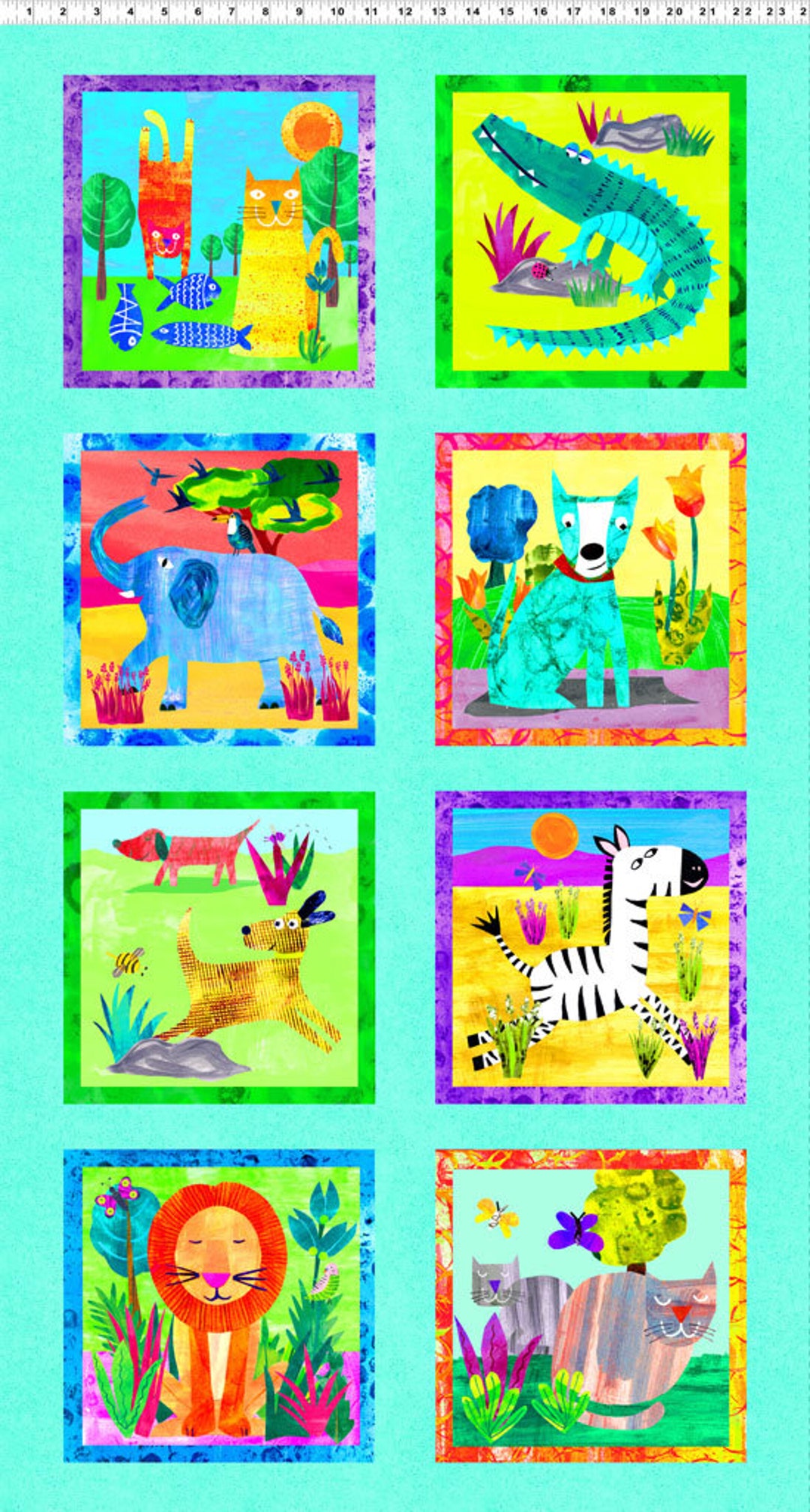Colorama Animals Turquoise Digital Clothworks Fabric Panel - Etsy