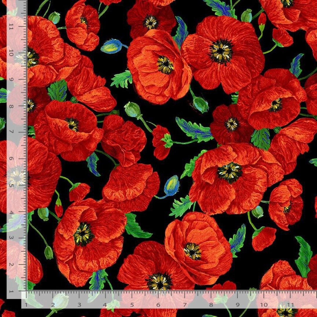 Poppy Bouquet Black Timeless Treasures Fabric - Etsy