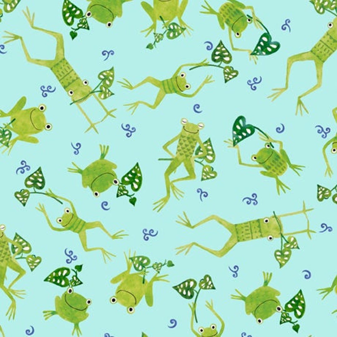 Frogs and Fronds Blue Quilting Treasures Fabric - Etsy