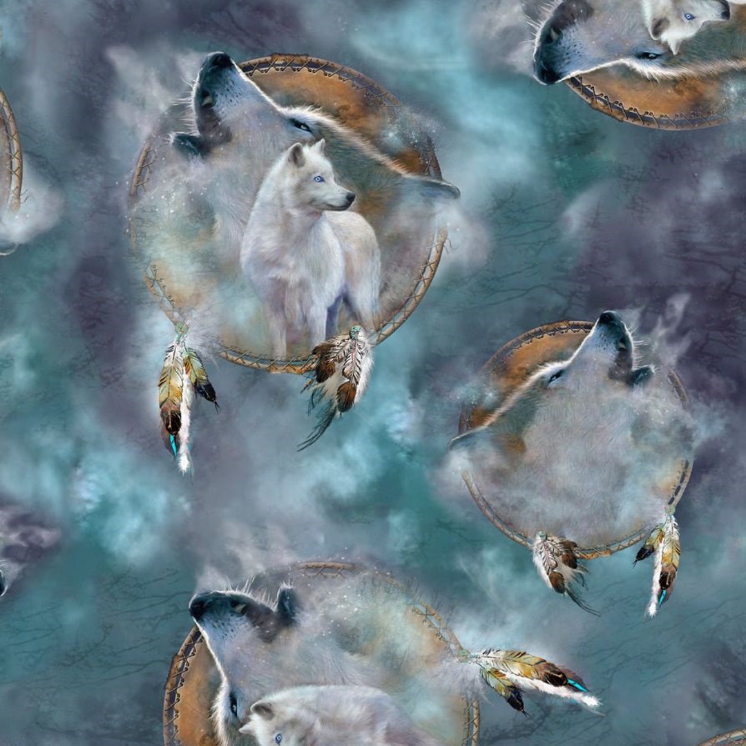 Wolf Song Vignette Teal Quilting Treasures Fabric - Etsy