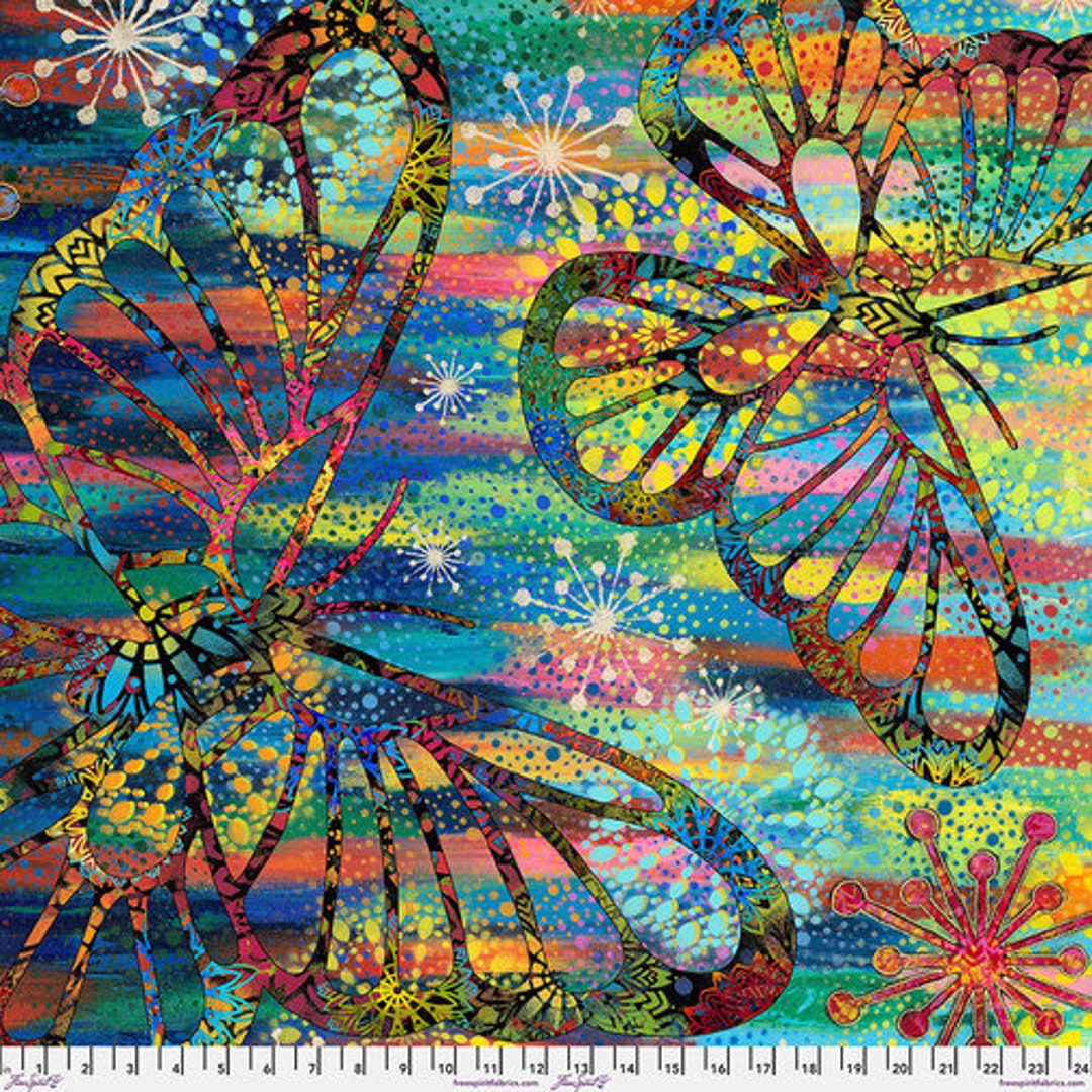 Butterfly Fields Multi Digital Sue Penn Free Spirit Fabric LAST IN ...