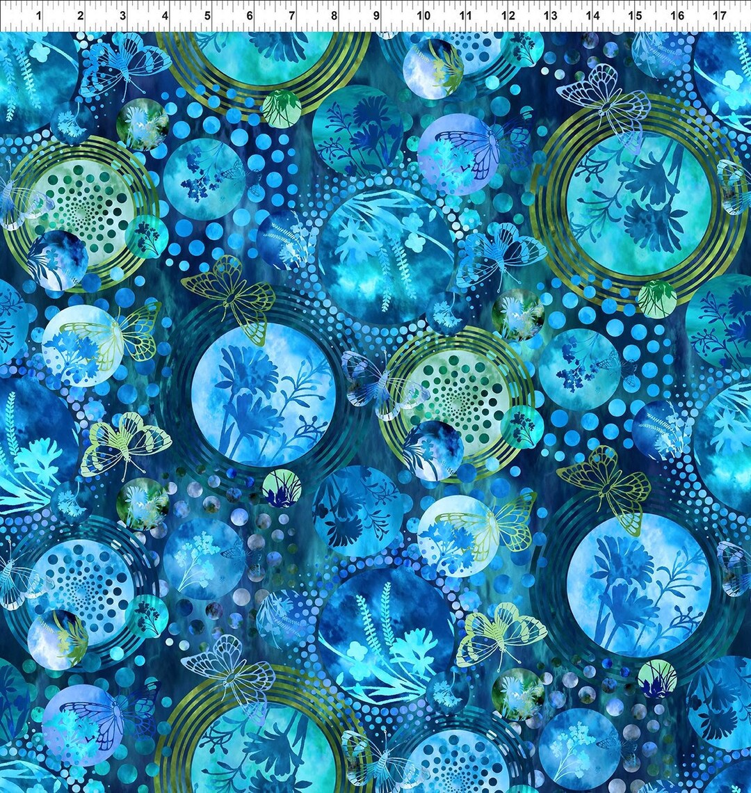 Elysian Collage Butterfly Blue Jason Yenter in the Beginning Fabric 1 ...