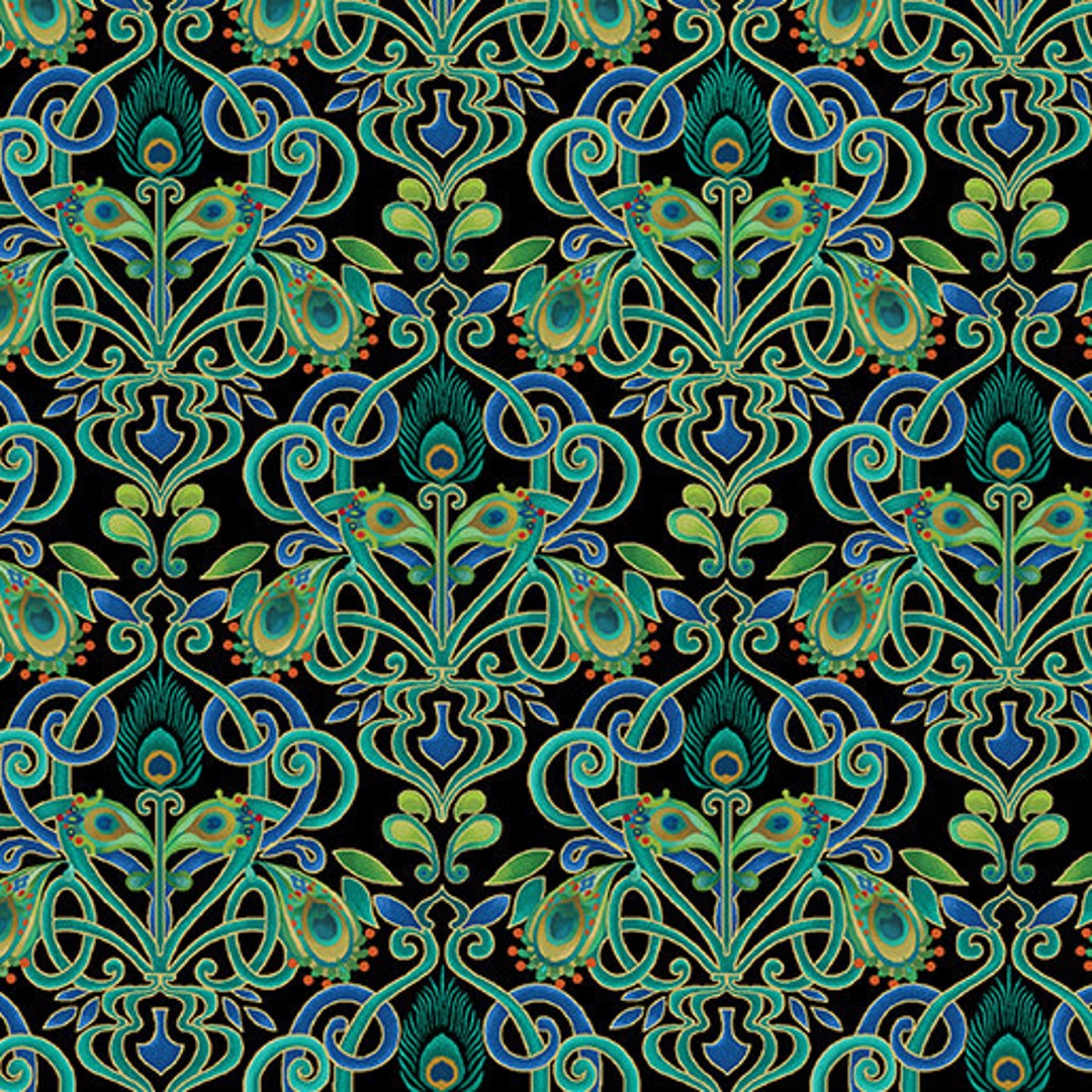 Peacock Symphony Feather Medallion Multi David Galchutt Benartex Fabric ...