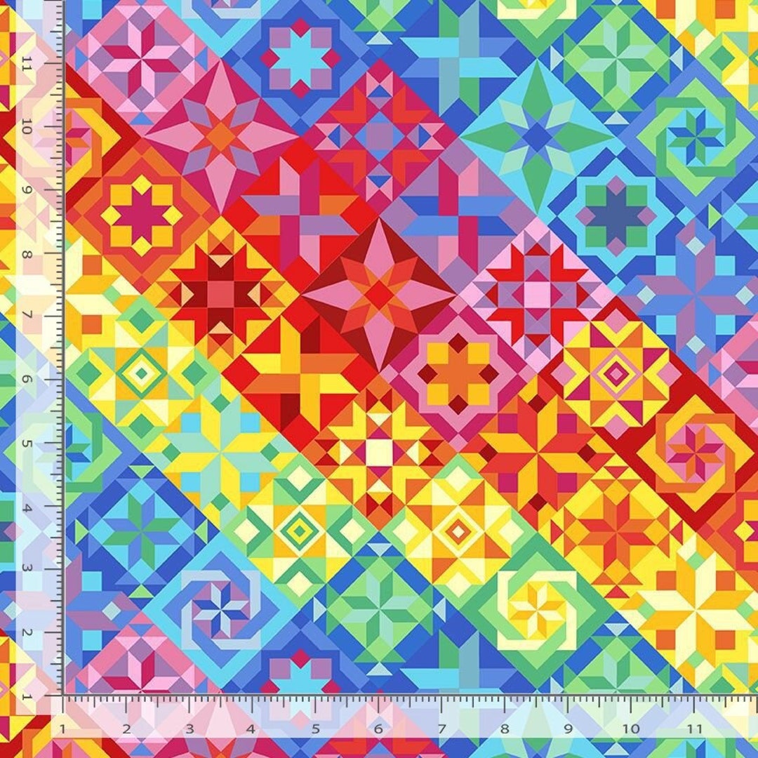 Bright Quilt Pattern Rainbow Timeless Treasures Fabric 44 Inches LAST ...